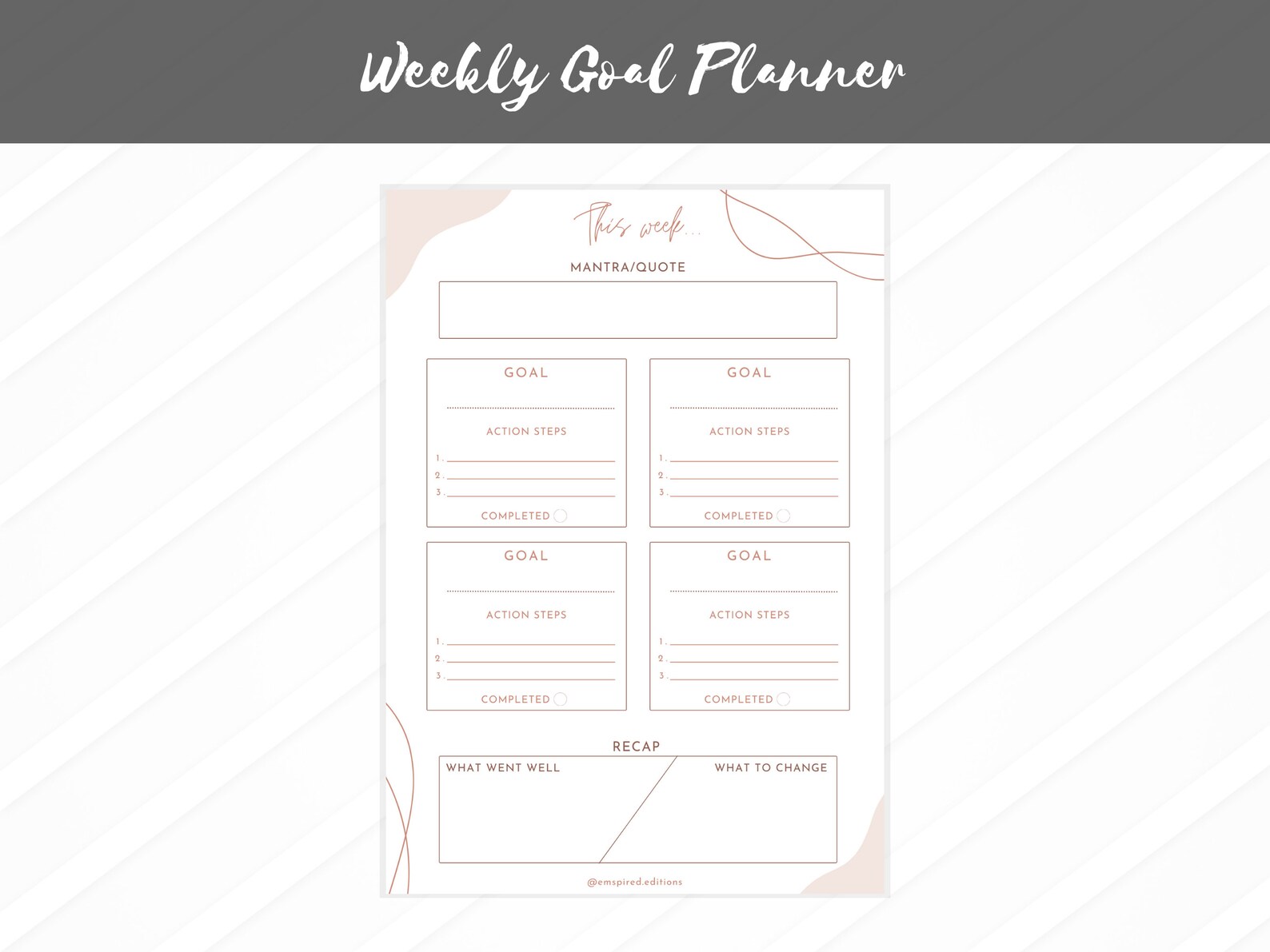 Printable Weekly Goal Planner With Action Steps and Recap - Etsy