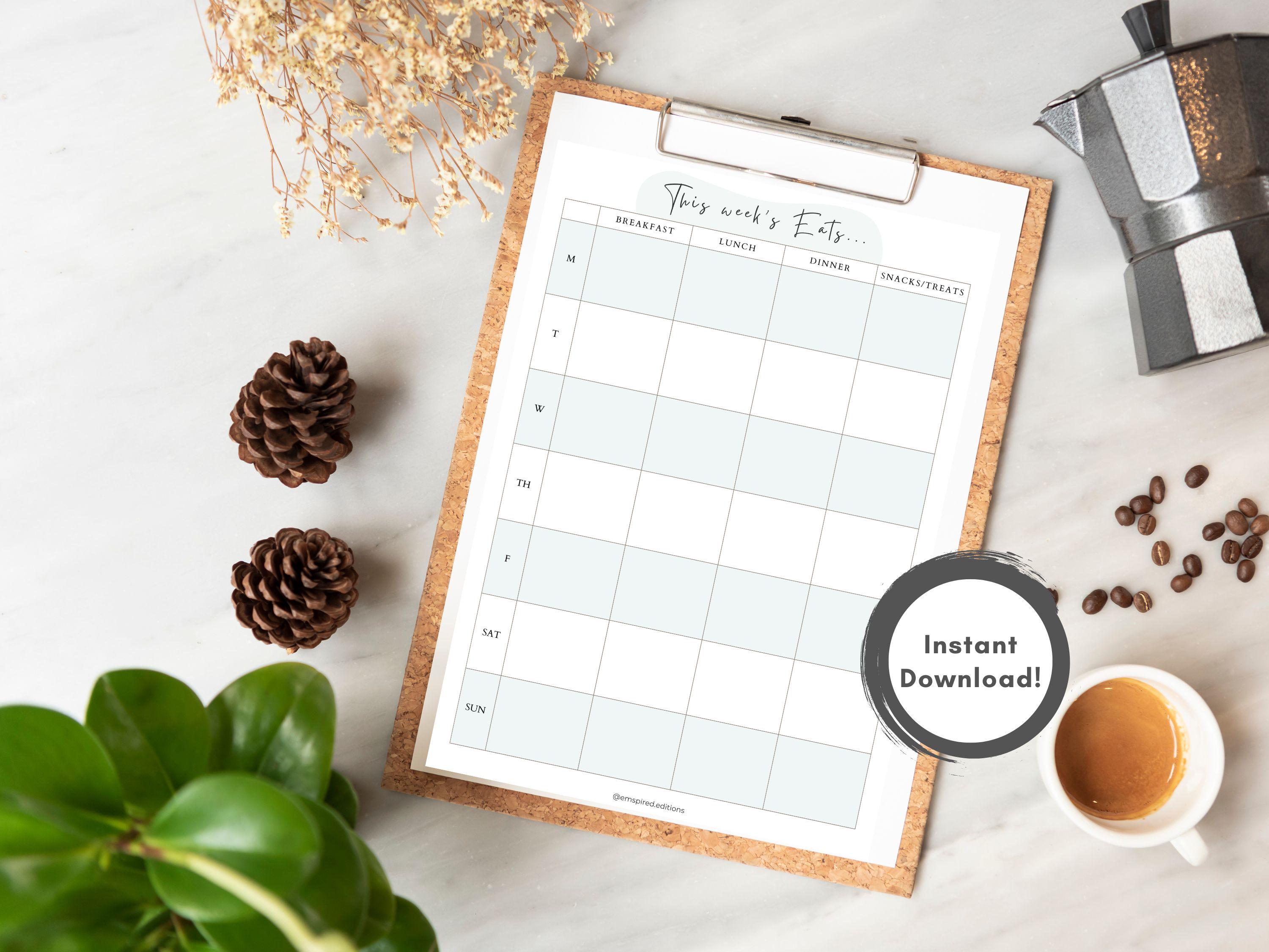 Printable Weekly Meal Planner | Breakfast, Lunch, Dinner, Snacks - Etsy