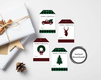 Plaid Christmas Tags. Red, Black and White Buffalo Plaid Tags ...
