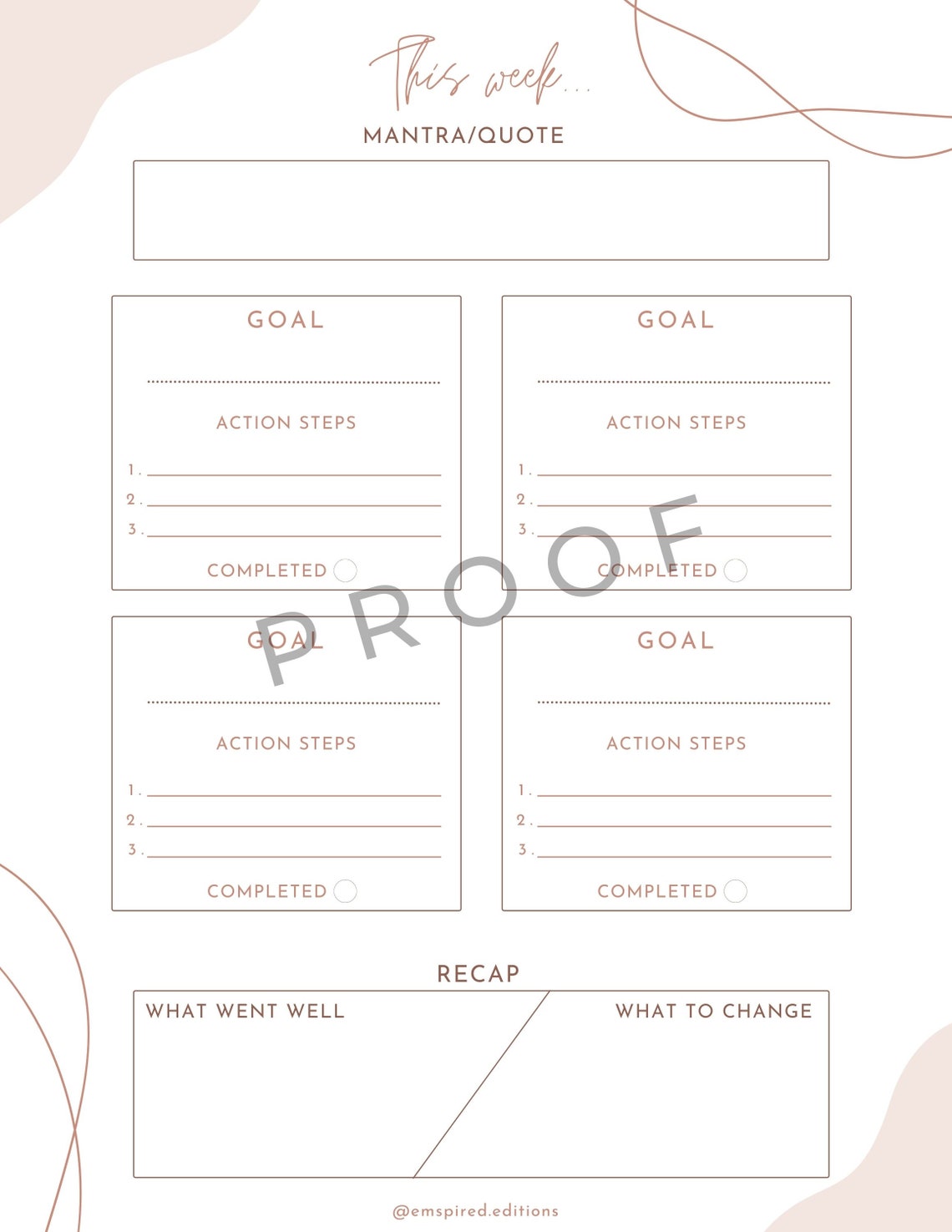 Printable Weekly Goal Planner With Action Steps and Recap - Etsy