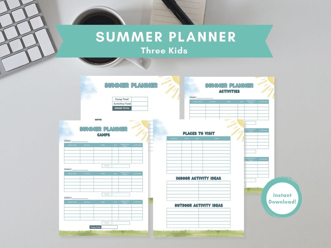 Kids Summer Activity Planner: Printable Bucket List (instant Download ...