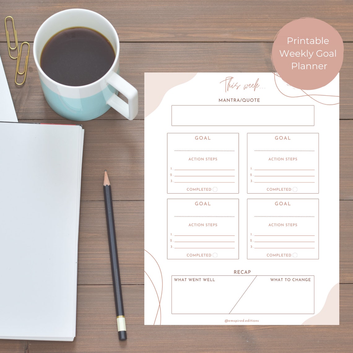 Printable Weekly Goal Planner With Action Steps and Recap | Etsy