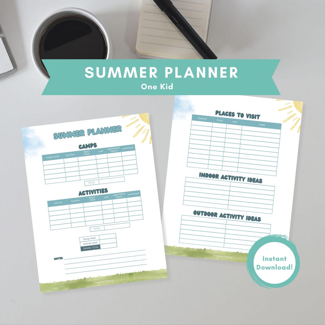 Printable Summer Planner, Kids Summer Activity Planner , Summer Bucket ...