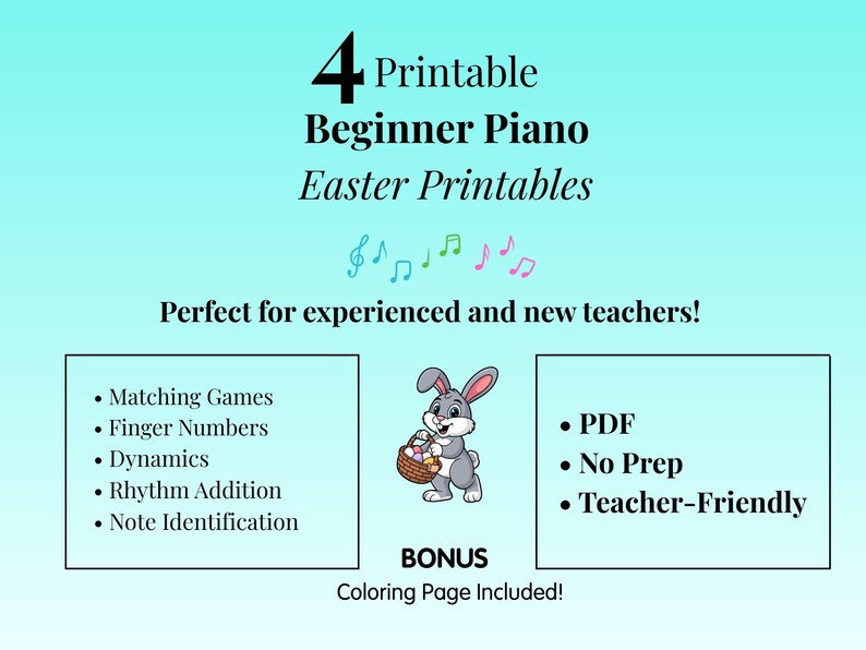 Beginner Piano Easter Music Theory Worksheets | 4-pages + BONUS ...
