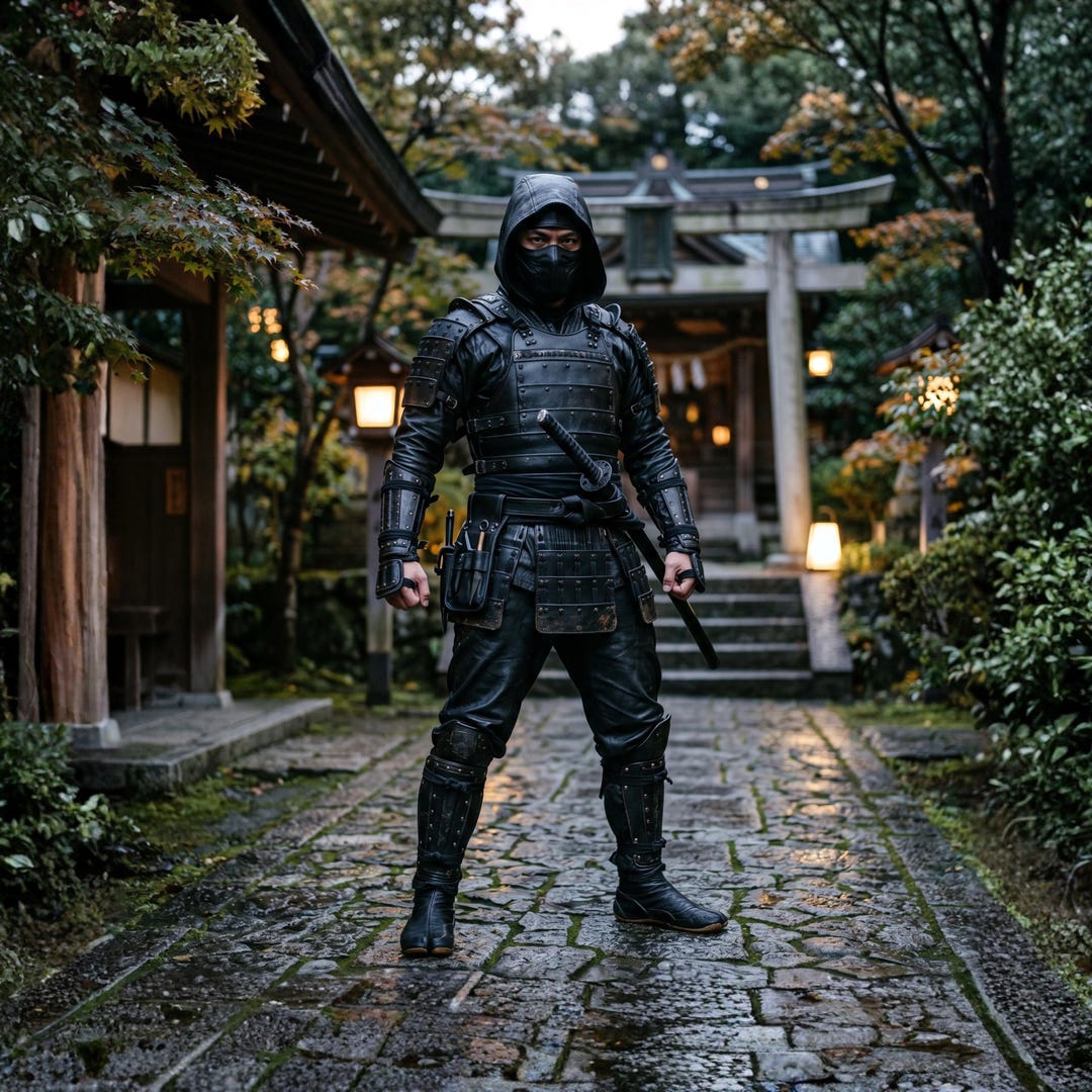 Black Leather Samurai Ninja Hooded Armor: Medieval LARP Assassin Knight ...