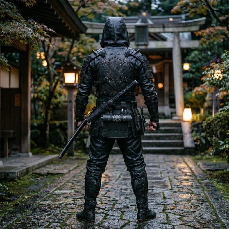 Black Leather Samurai Ninja Hooded Armor: Medieval LARP Assassin Knight Costume - Festival ...