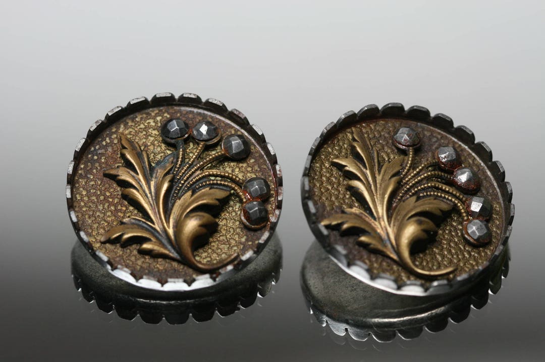 Antique Steel Cup Buttons - 2 PC - Floral Design - Cut Steel Accents - Etsy