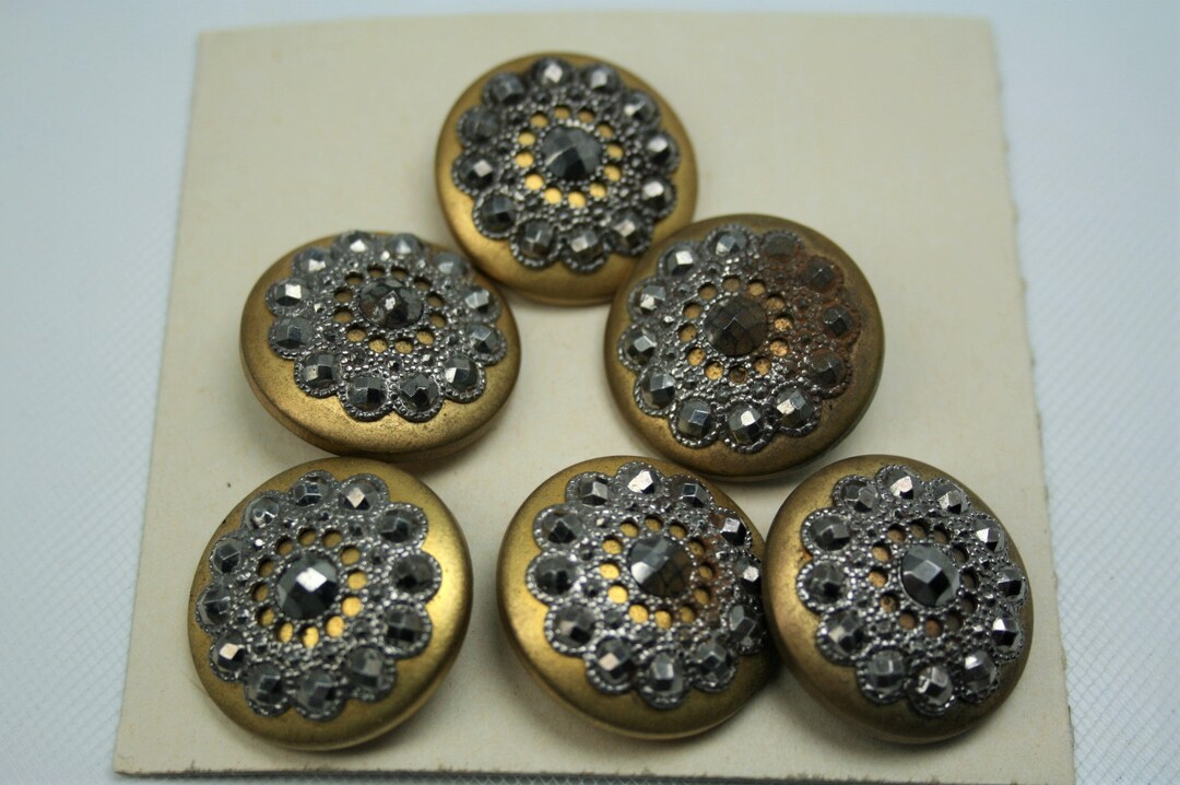 Antique Gold Tone Domed Buttons With Applied Steel Cut Design - 6pc - Etsy