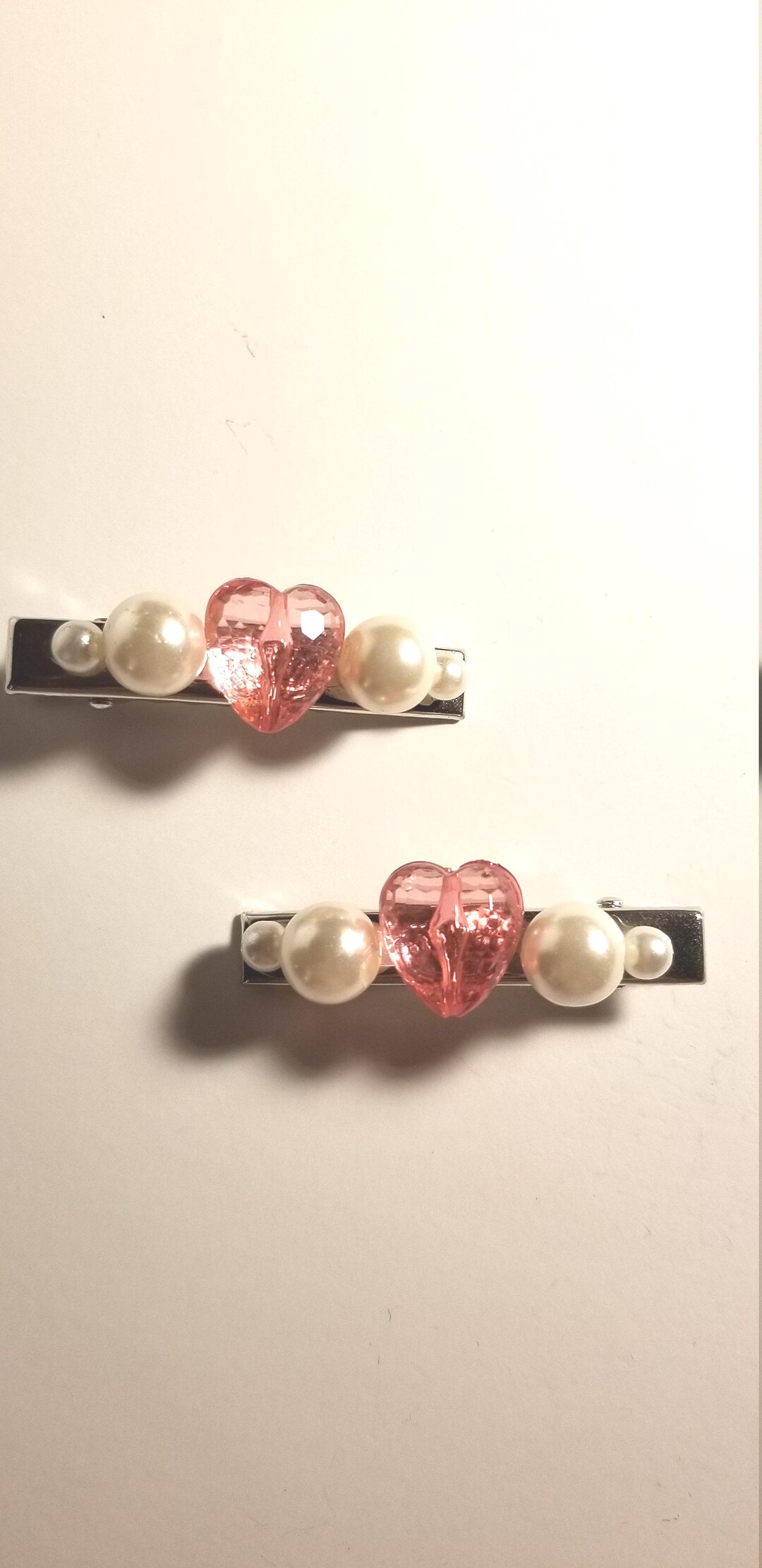 Set of 2 Faux Pearl and Pink Heart Bead Hair Clips - Etsy