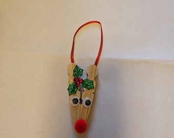 Clothespin Rudolph Ornament, Handmade, Christmas Gift, Stocking Suffer ...