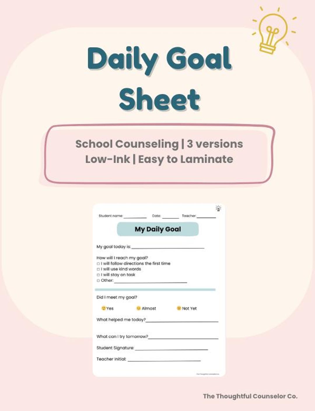 Daily Goal Setting Sheet | SEL Printable | Student Behavior Reflection ...