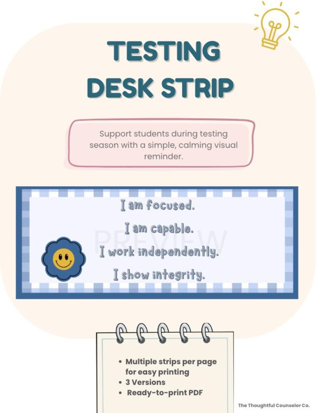 Testing Desk Strip Printable | Testing Affirmations | Student Desk ...