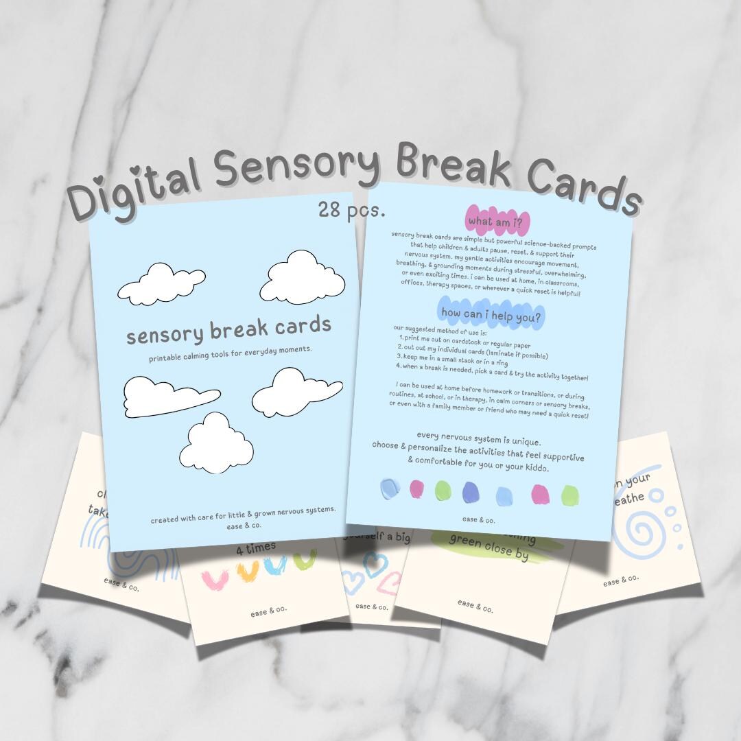 Printable Sensory Break Cards (30 Pcs), Calm Down Tools, Emotional ...