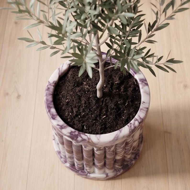 Marble Planter, Calacatta Viola Planter , Stone Plant Pot, Luxury ...