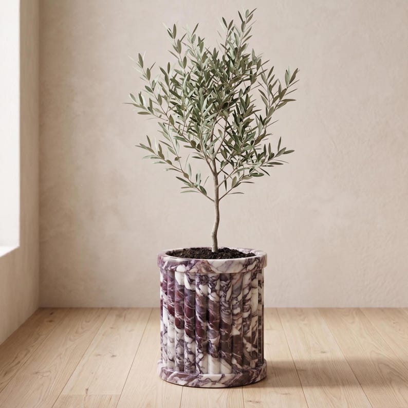 Marble Planter, Calacatta Viola Planter , Stone Plant Pot, Luxury ...