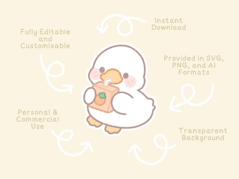 Cute White Duck Drinking Juice Illustration | PNG SVG | Kawaii Pastel ...