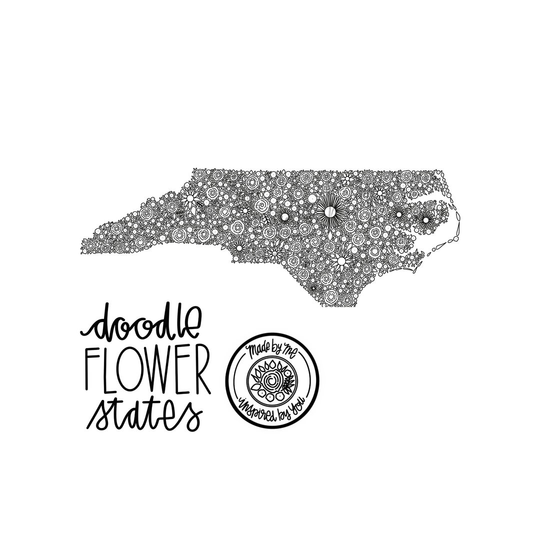 North Carolina Doodle Flower Print.hand Drawn.north Carolina Art. 8.5 X ...