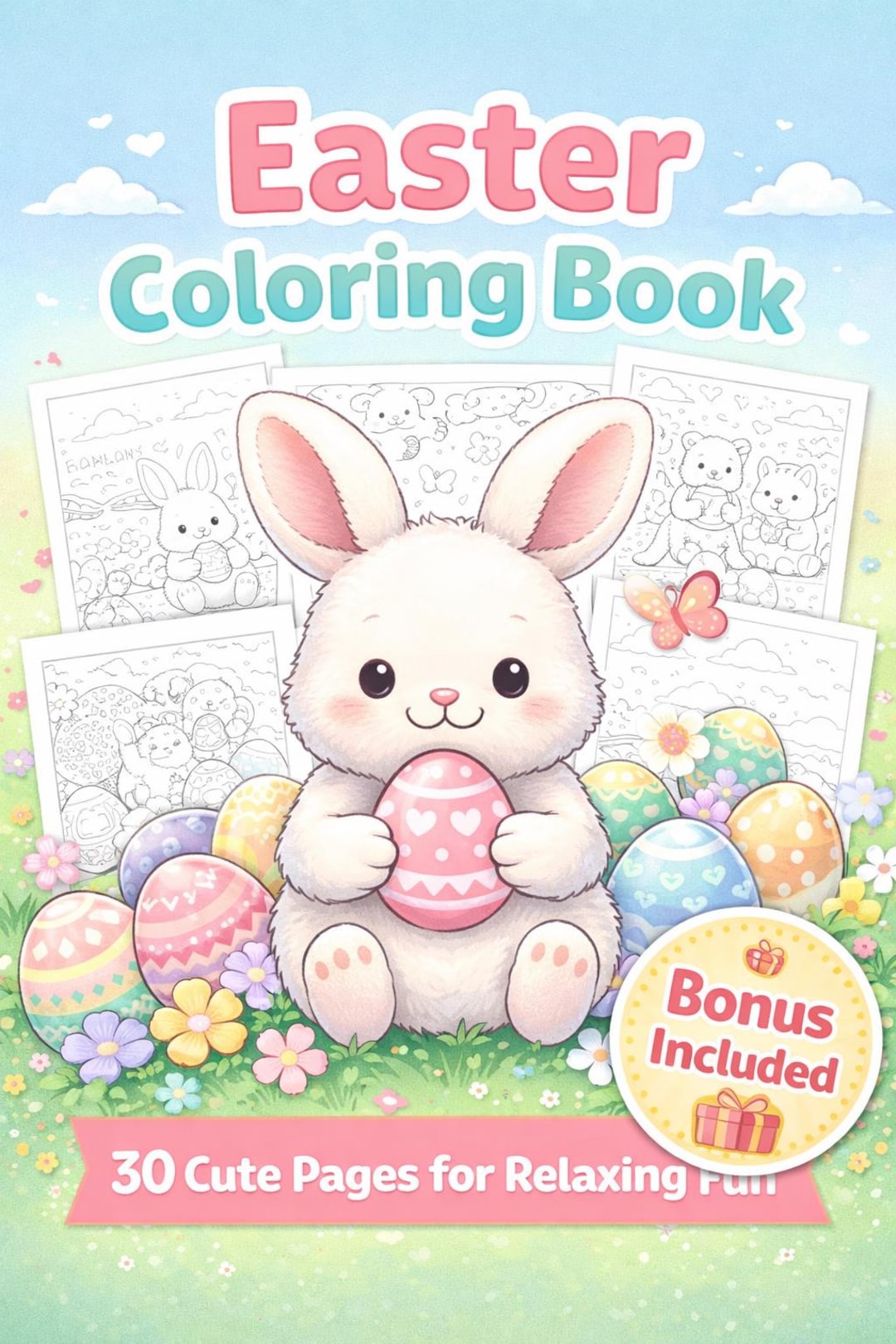 Easter Coloring Book for Kids & Adults | Cute Bunny Coloring Pages ...