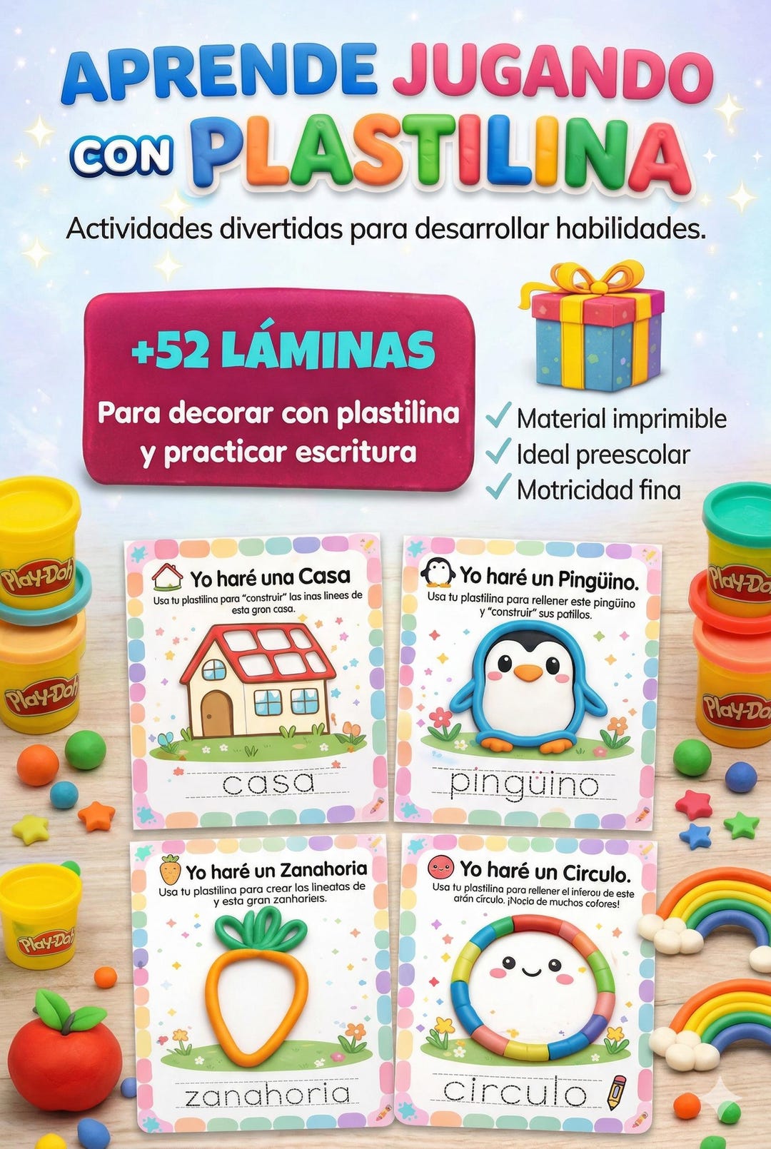 Printable Playdough Sheets for Preschool (spanish) | Fine Motor Skills ...