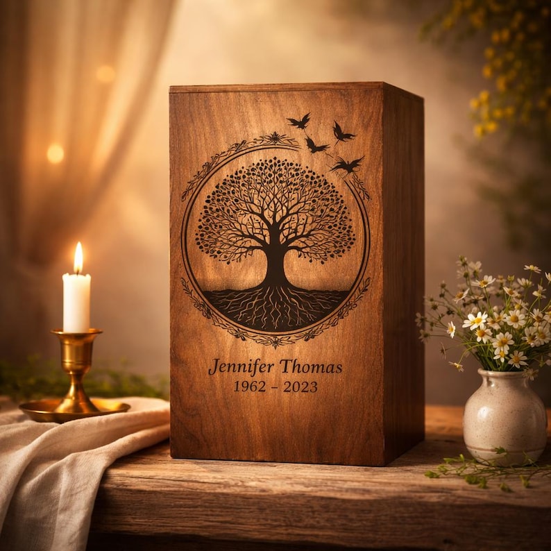 Personalized Wooden Urn Box – Tree of Life Engraved Memorial Box - Etsy