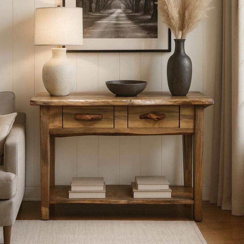 Rustic Live-edge Console Table With Drawers and Shelf, Farmhouse ...