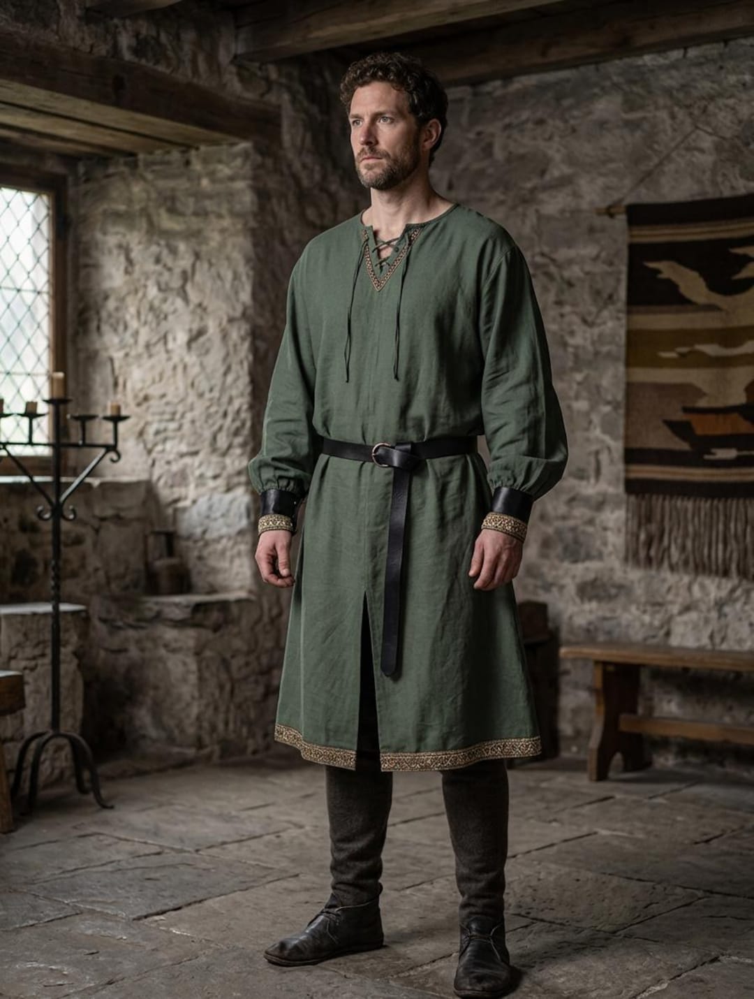 Men's Medieval Renaissance Tunic, Lace-up Knight Chemise, Viking Pirate ...
