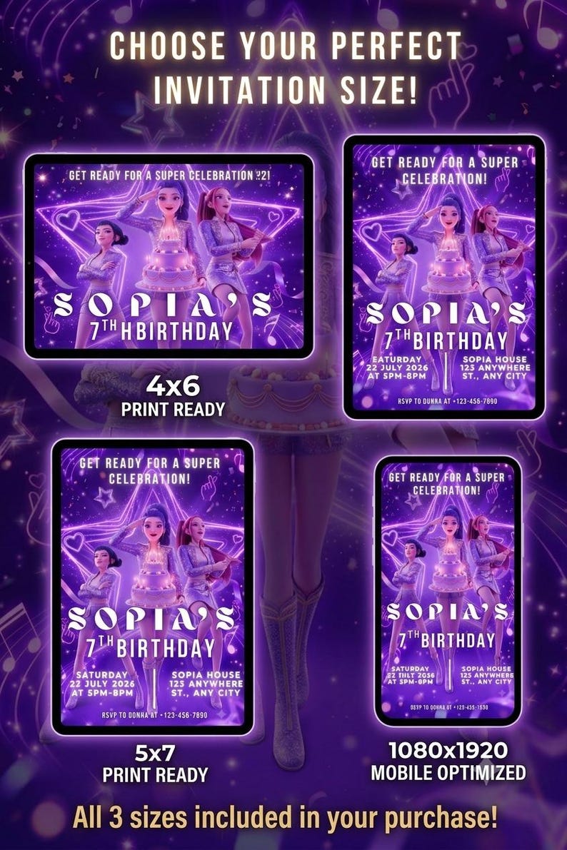 Kpop Demon Hunters Birthday Invitation, Anime Party Invite Kids ...