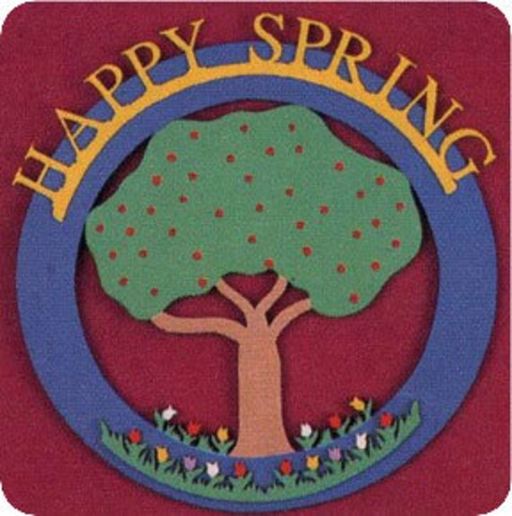 Happy Spring Wall Plaque Wreath Scroll Saw Woodworking | Etsy