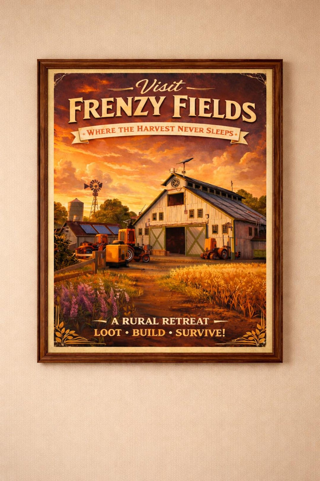 Frenzy Fields Travel Poster | Rustic Farmhouse Wall Art | Vintage ...