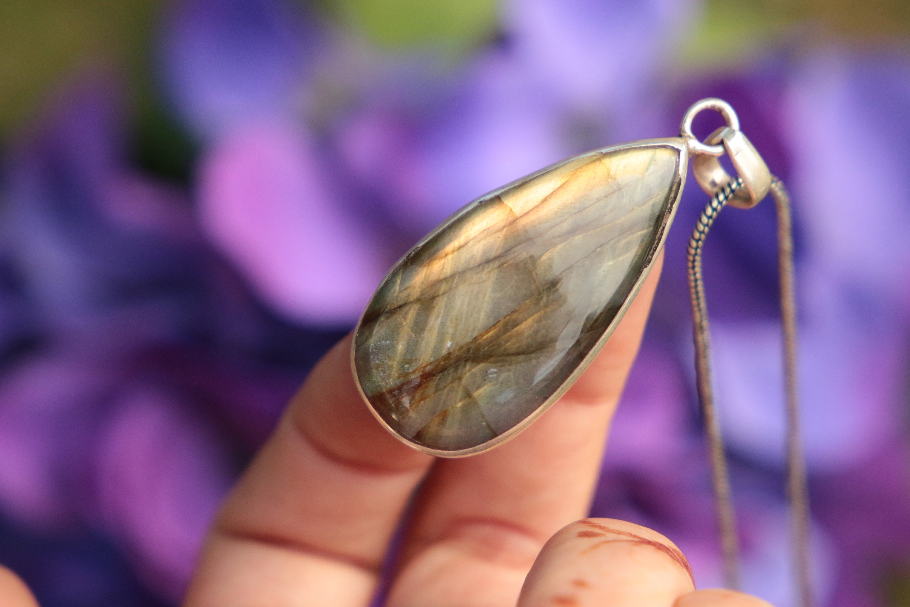 GOLDEN LABRADORITE NECKLACE - 925 Sterling Silver Necklace - Gemstone ...