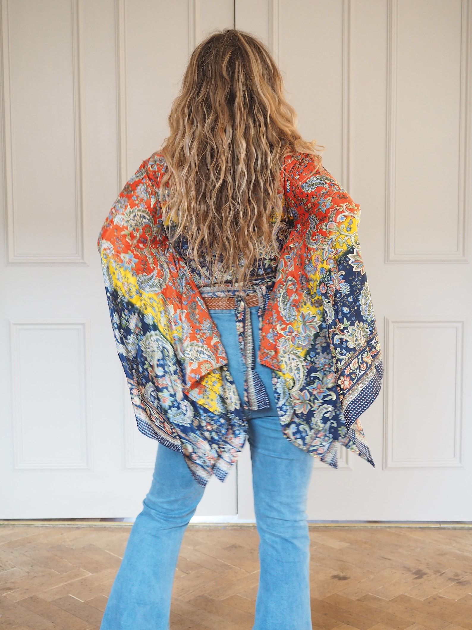 XL BELLA SLEEVE Crop Tie Top 70s Bell Batwing Hippie Boho Chic Reworked ...