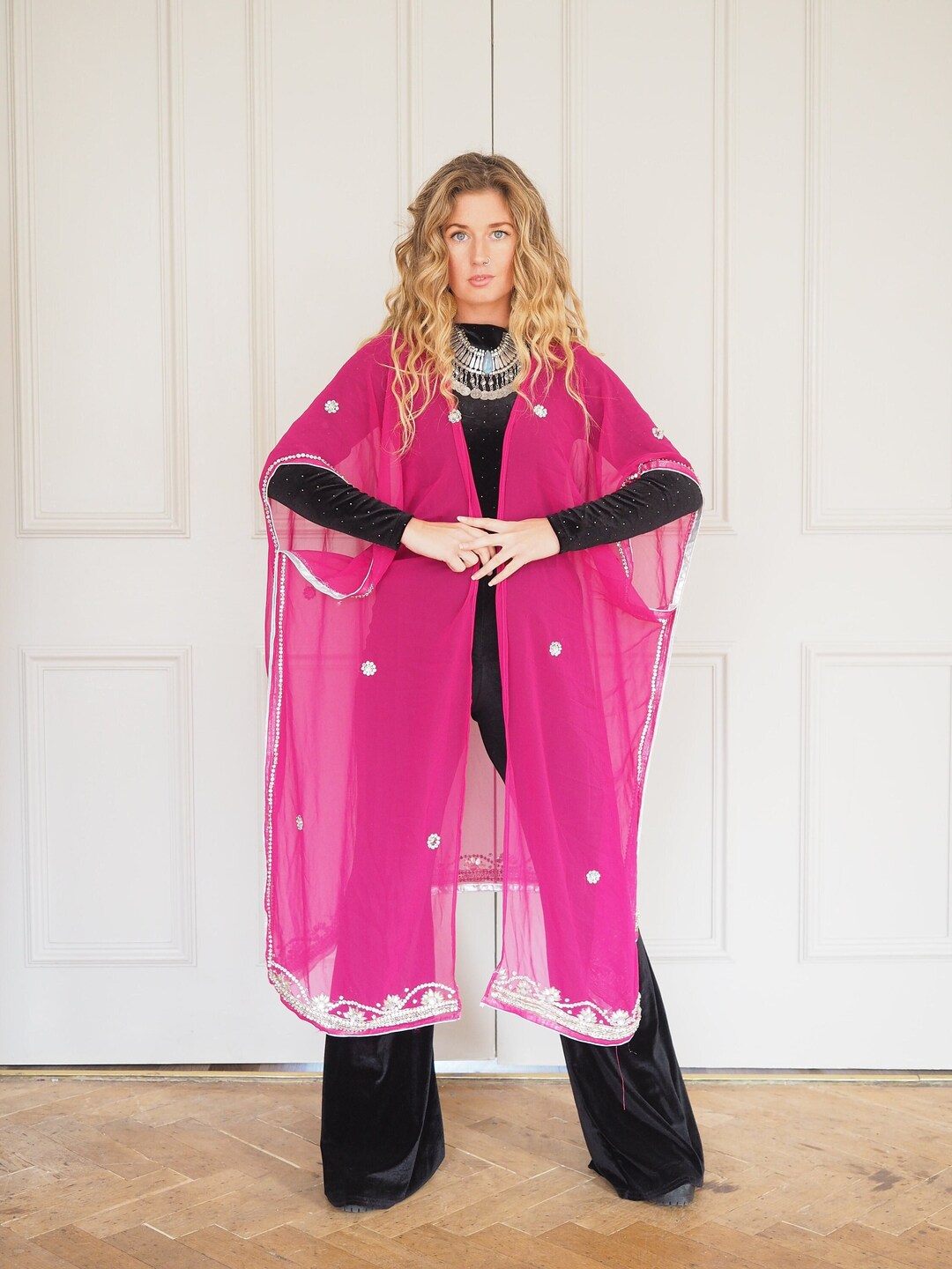 UPCYCLED SARI KIMONO - Free Size - Embellished Vintage Fabric - Kaftan ...