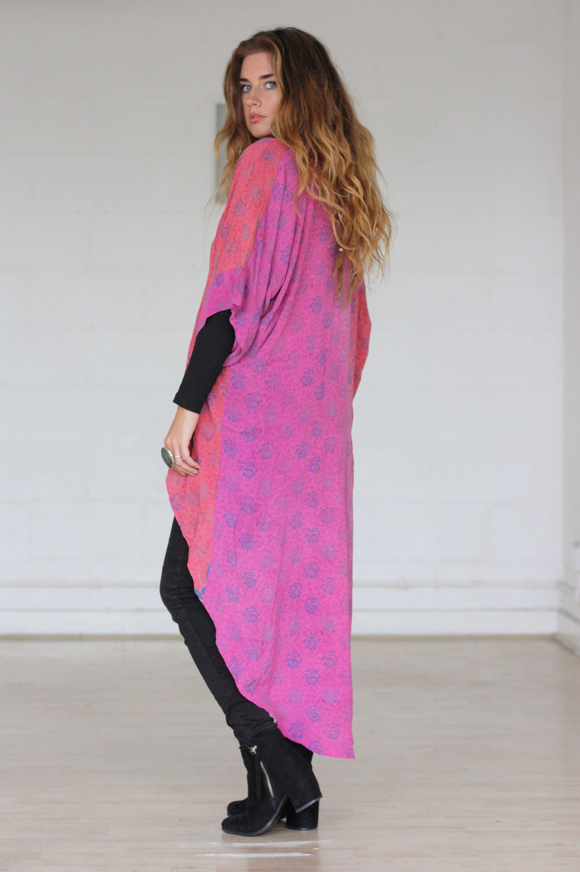 PAISLEY WATERFALL KIMONO - Pink Kimono - Silk Cardigan - Cover Up ...