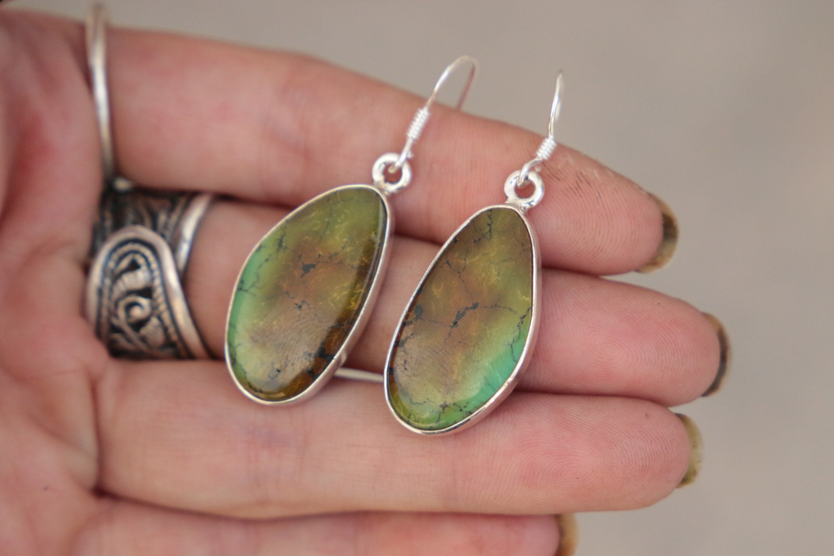 EARTHY TURQUOISE EARRINGS - 925 Sterling Silver Earrings - Gemstone ...