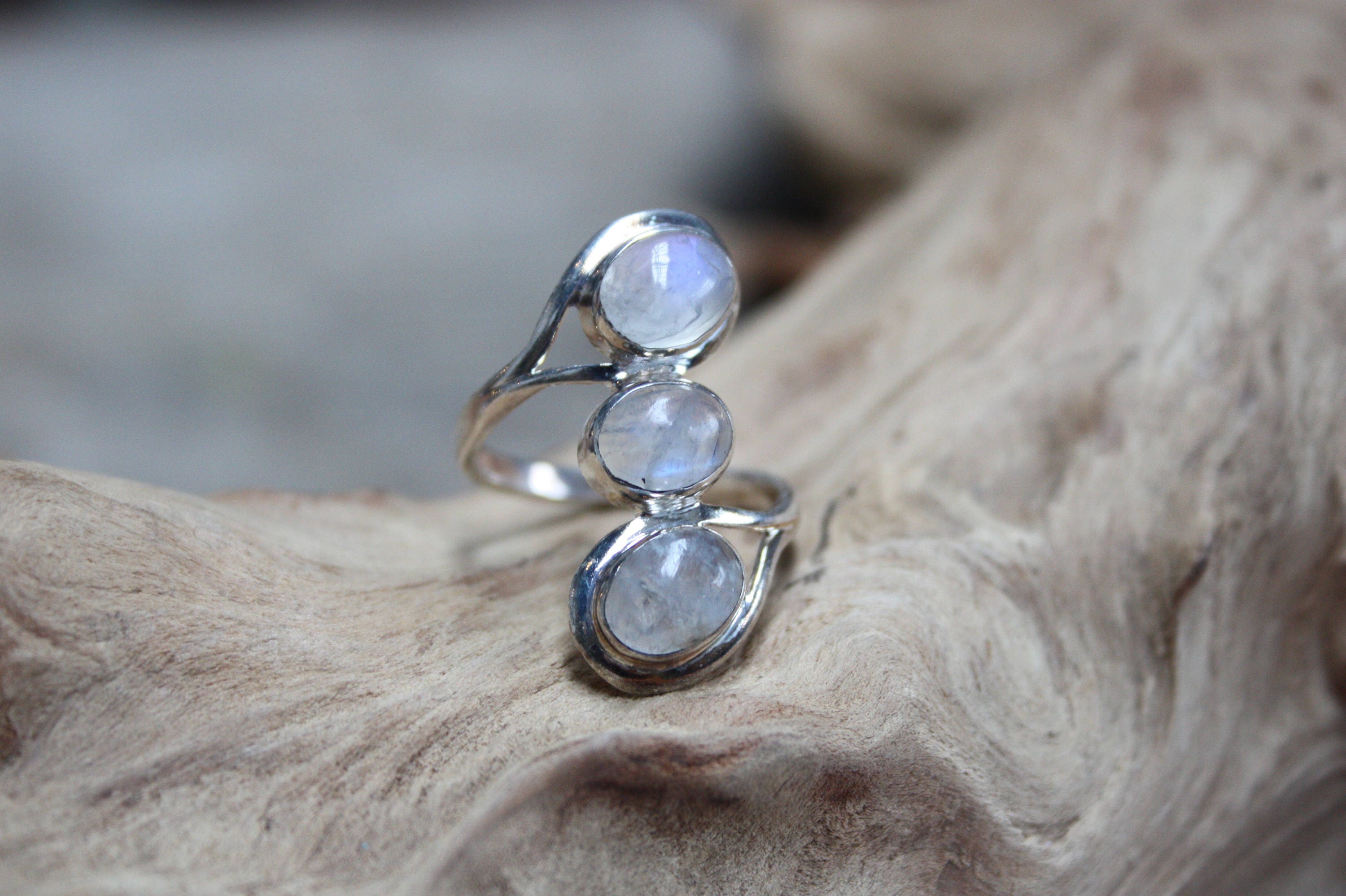 TRIPLE MOON RING - One size - Sterling silver ring - Moonstone - Moon ...
