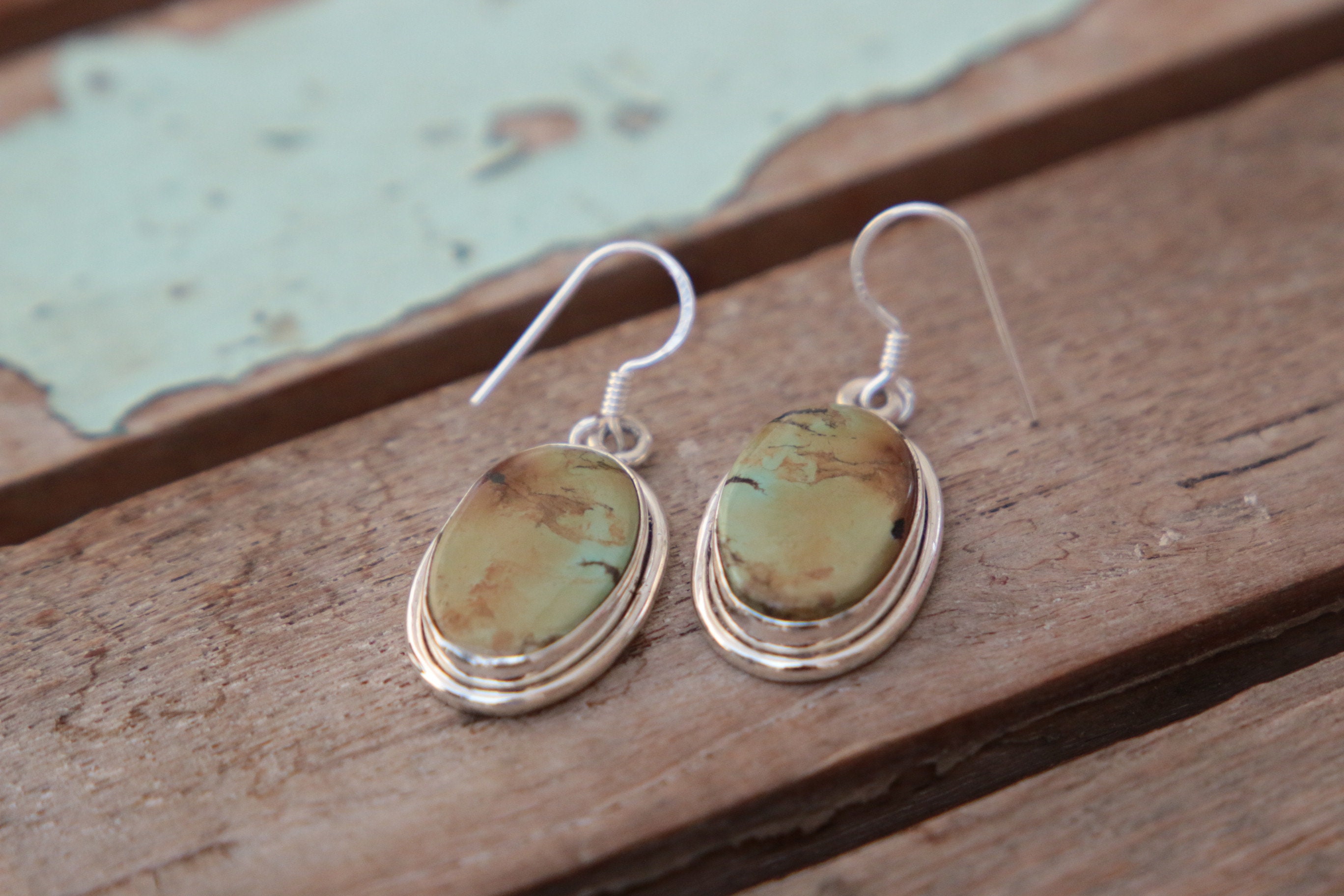 PALE TURQUOISE EARRINGS - Rare Natural Turquoise - 925 Sterling Silver ...