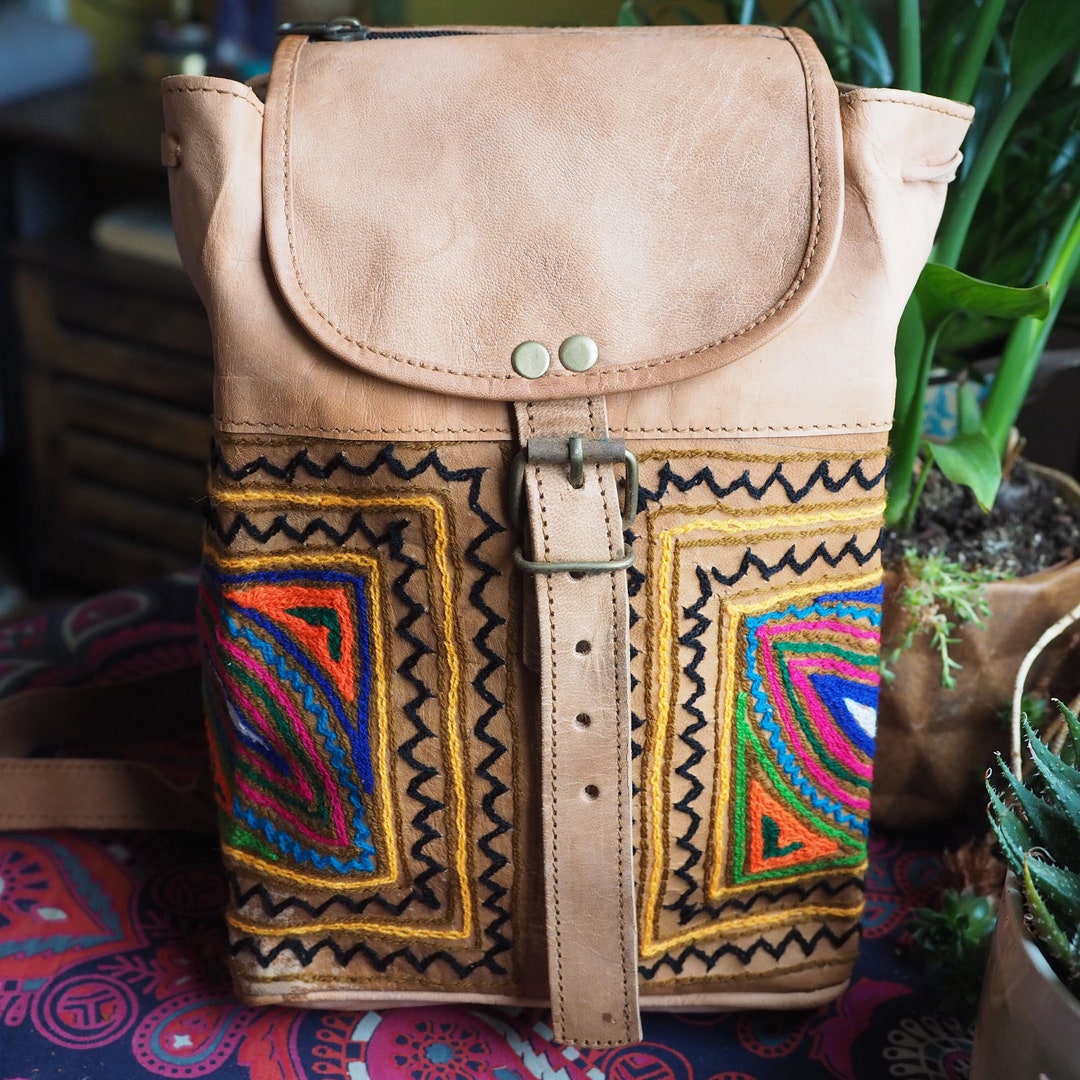 MINI INDIAN BACKPACK - Vintage Leather Rucksack - Bohemian School Bag ...
