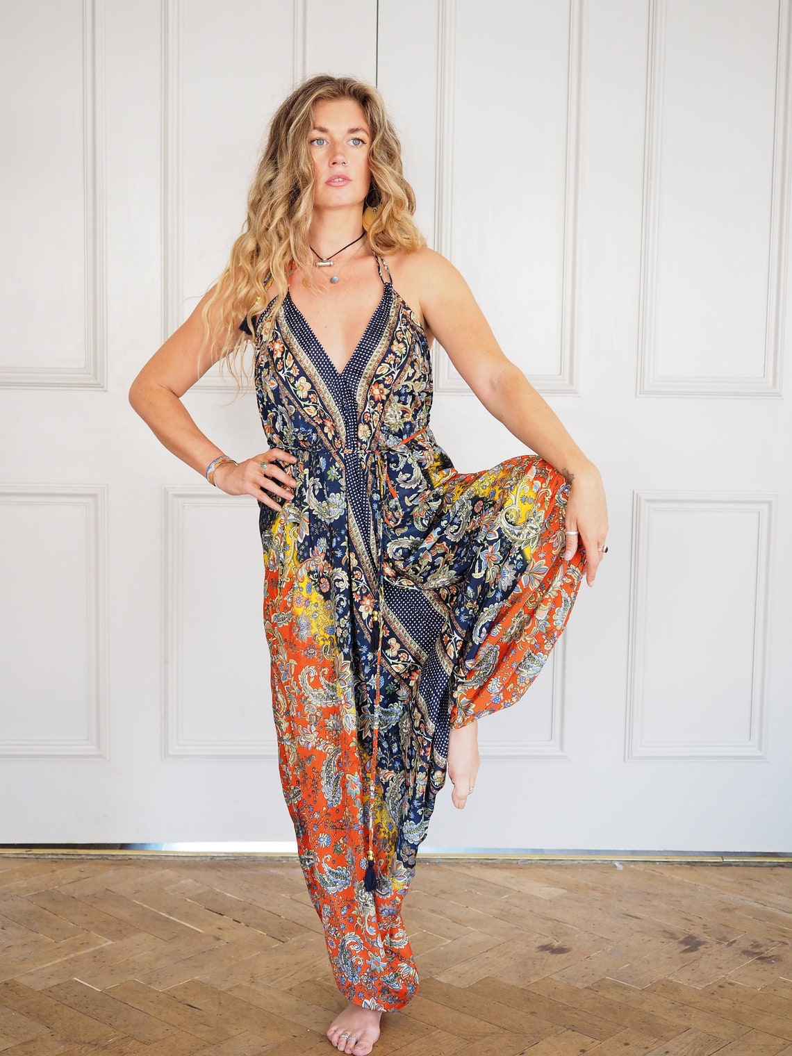 VINTAGE TILE PRINT - 70s Clothing - Retro Romper - Halterneck Jumpsuit ...