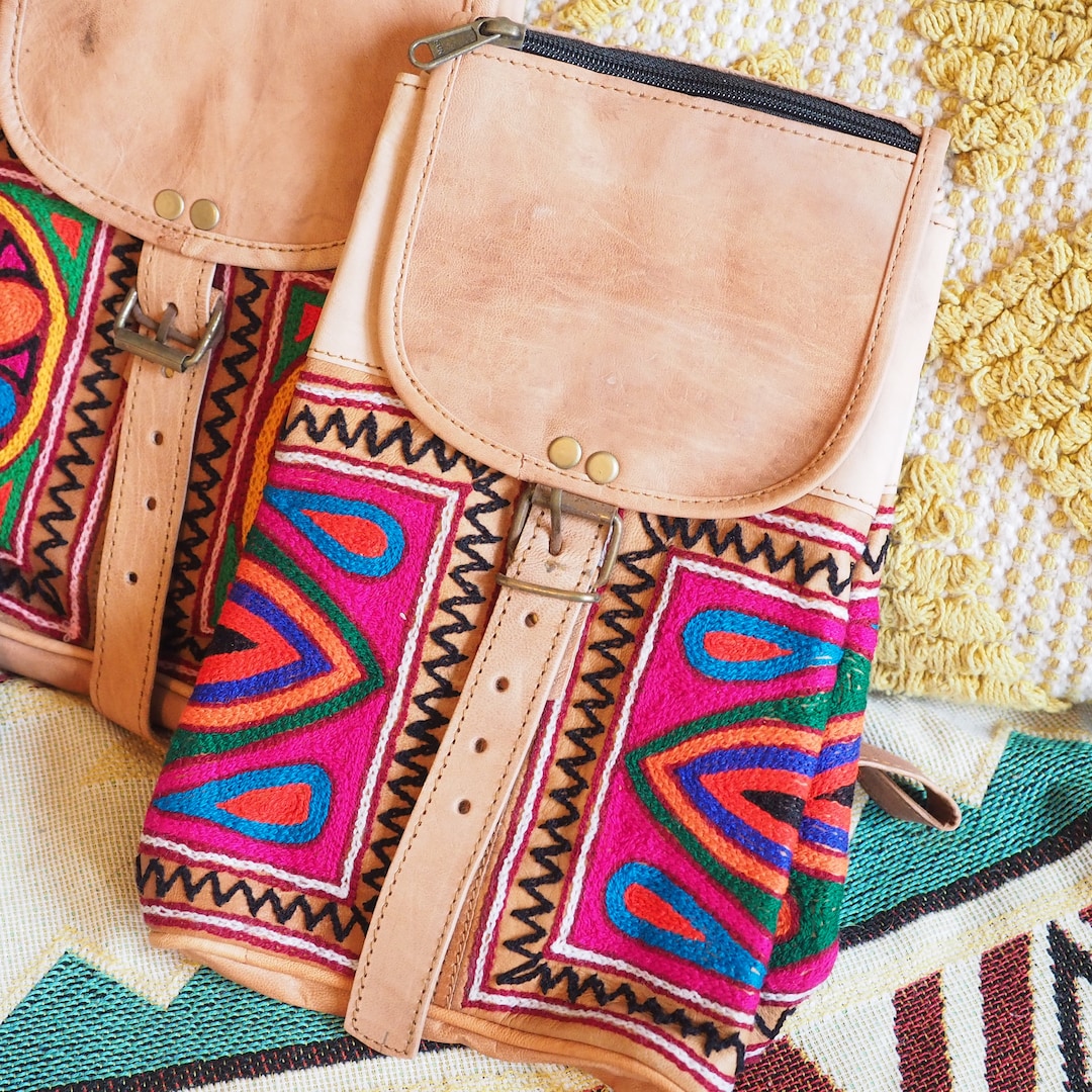 AZTEC BACKPACK - Small - Vintage Leather Rucksack - Boho Bag ...