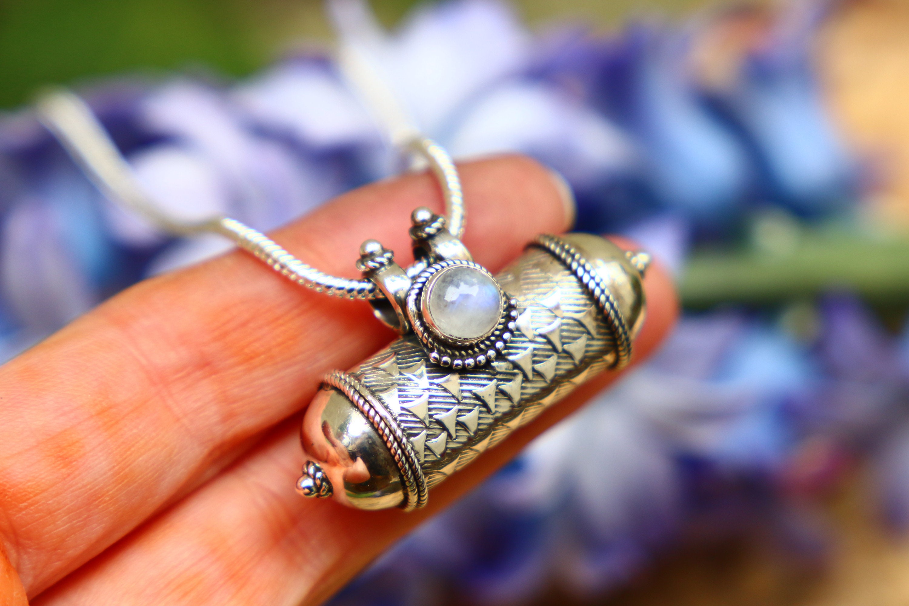 MOONSTONE MANTRA LOCKET - Large Sterling Silver Necklace - Buddhist ...
