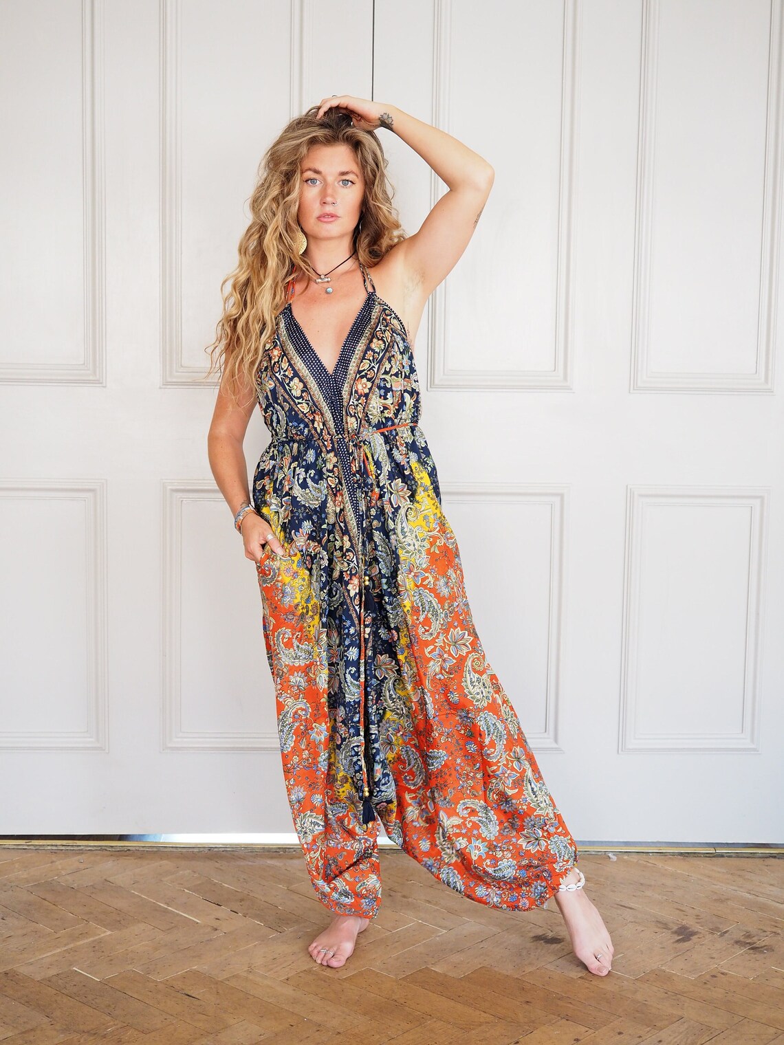 VINTAGE TILE PRINT - 70s Clothing - Retro Romper - Halterneck Jumpsuit ...