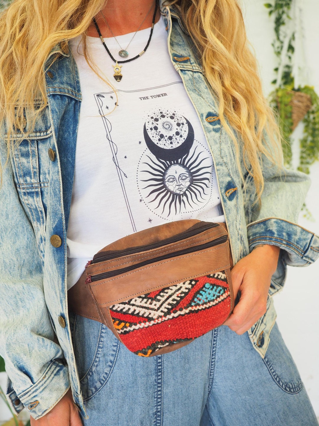 RETRO SLING BAG - Boho Hippie Bum Bag - Vintage Aztec Carpet - Leather ...