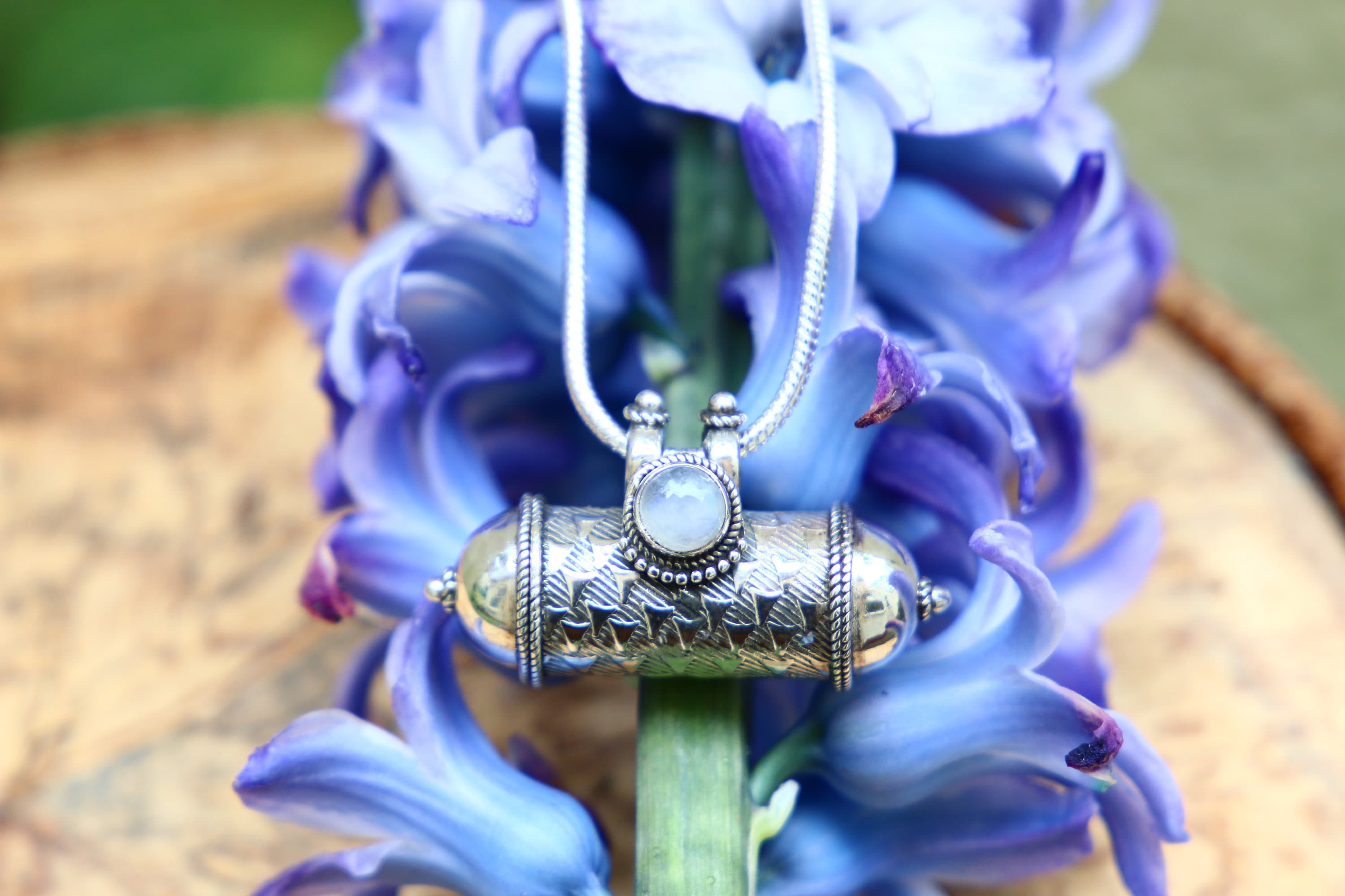 MOONSTONE MANTRA LOCKET - Large Sterling Silver Necklace - Buddhist ...