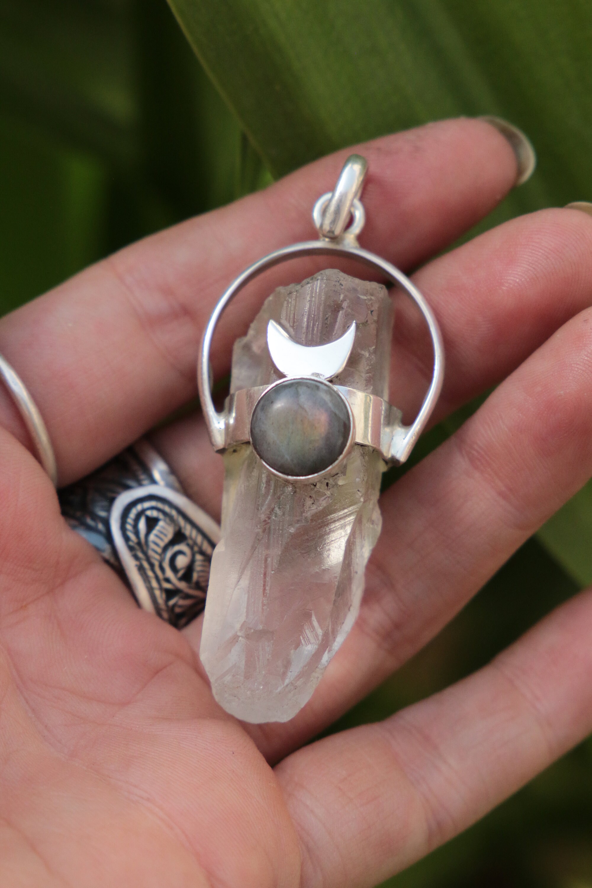 HIGH VIBRATION NECKLACE - Labradorite Moon Necklace - Raw Quartz - Moon ...