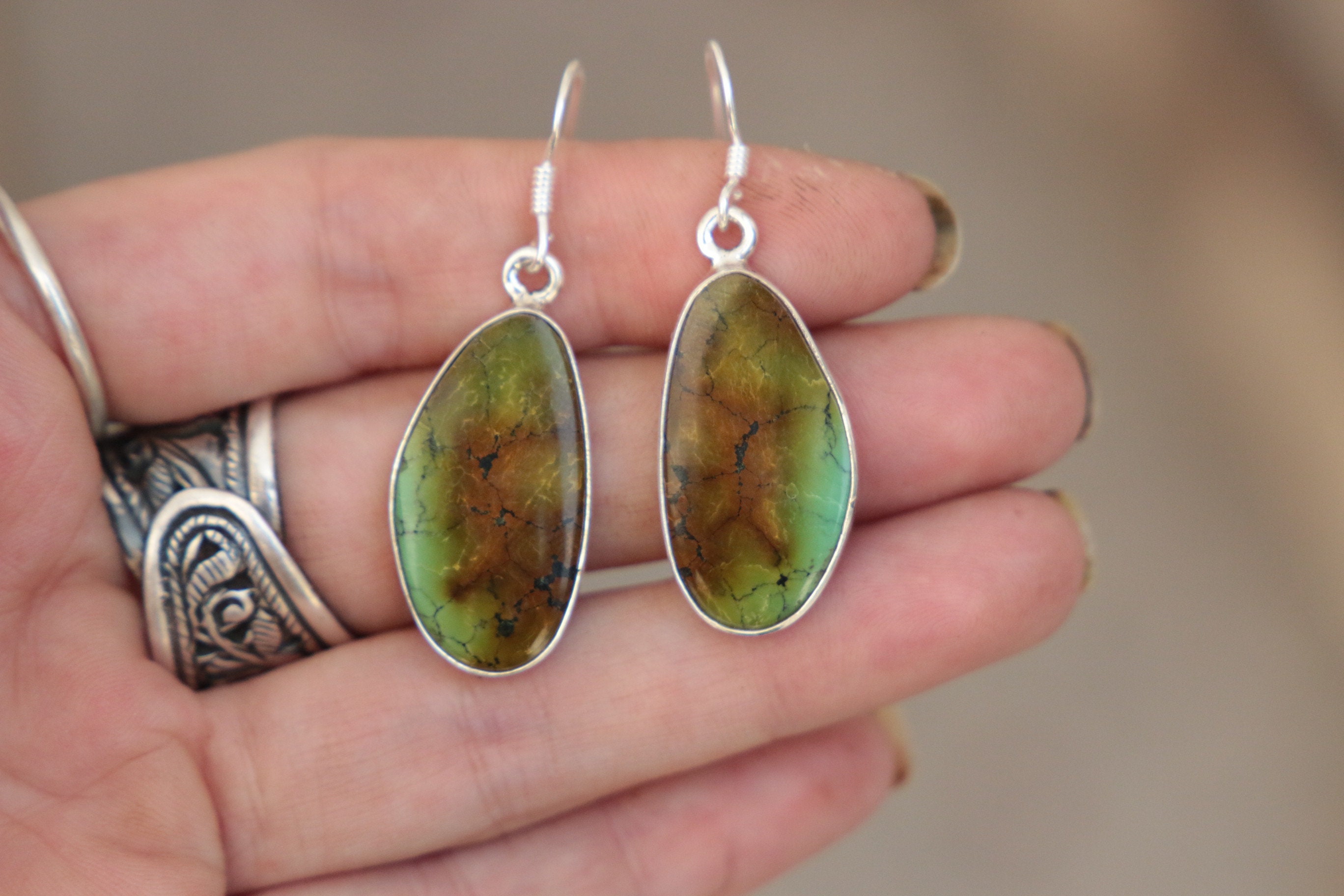 EARTHY TURQUOISE EARRINGS - 925 Sterling Silver Earrings - Gemstone ...