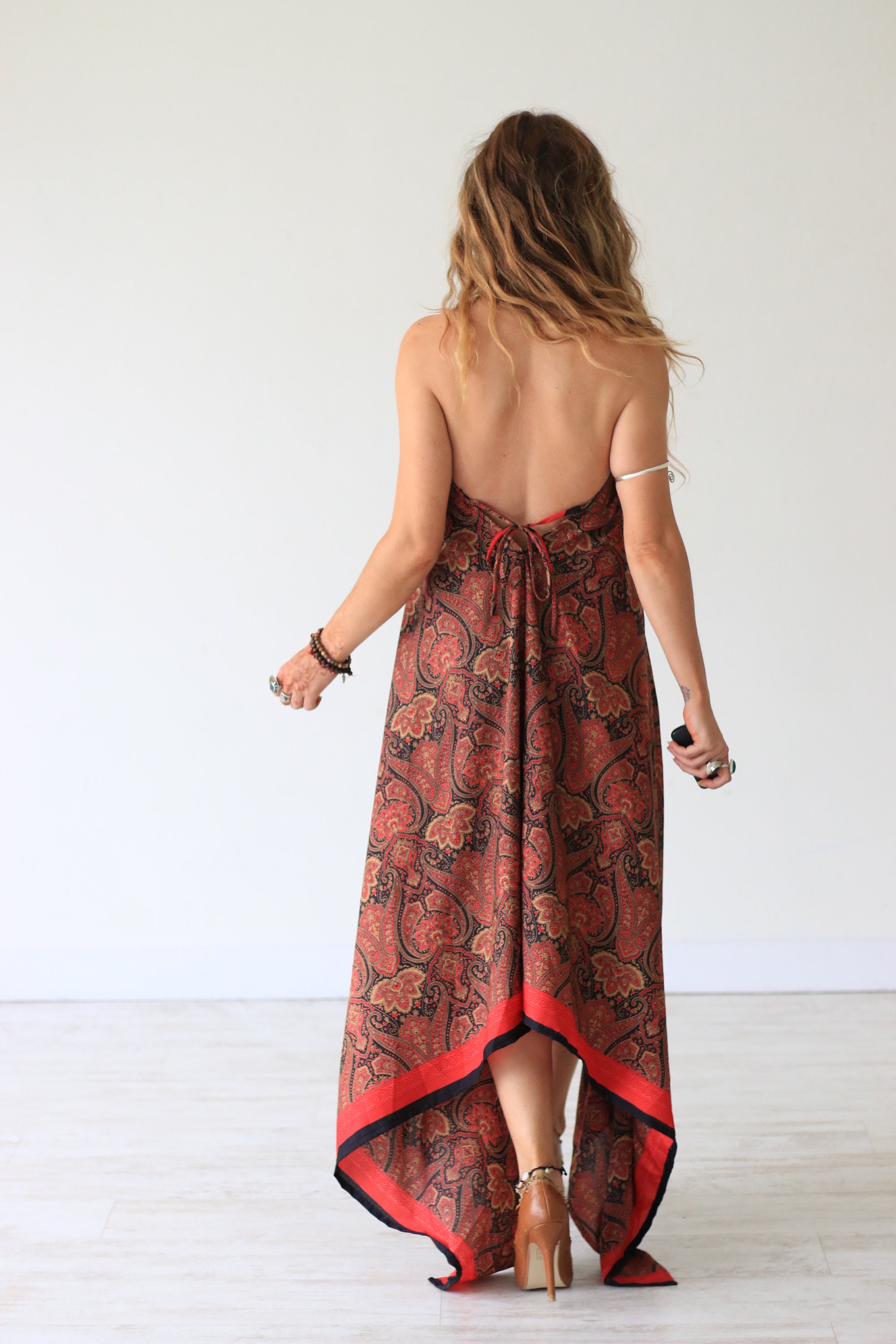 BACKLESS PAISLEY DRESS - Vacation - Vintage Summer dress - Indian - Up ...
