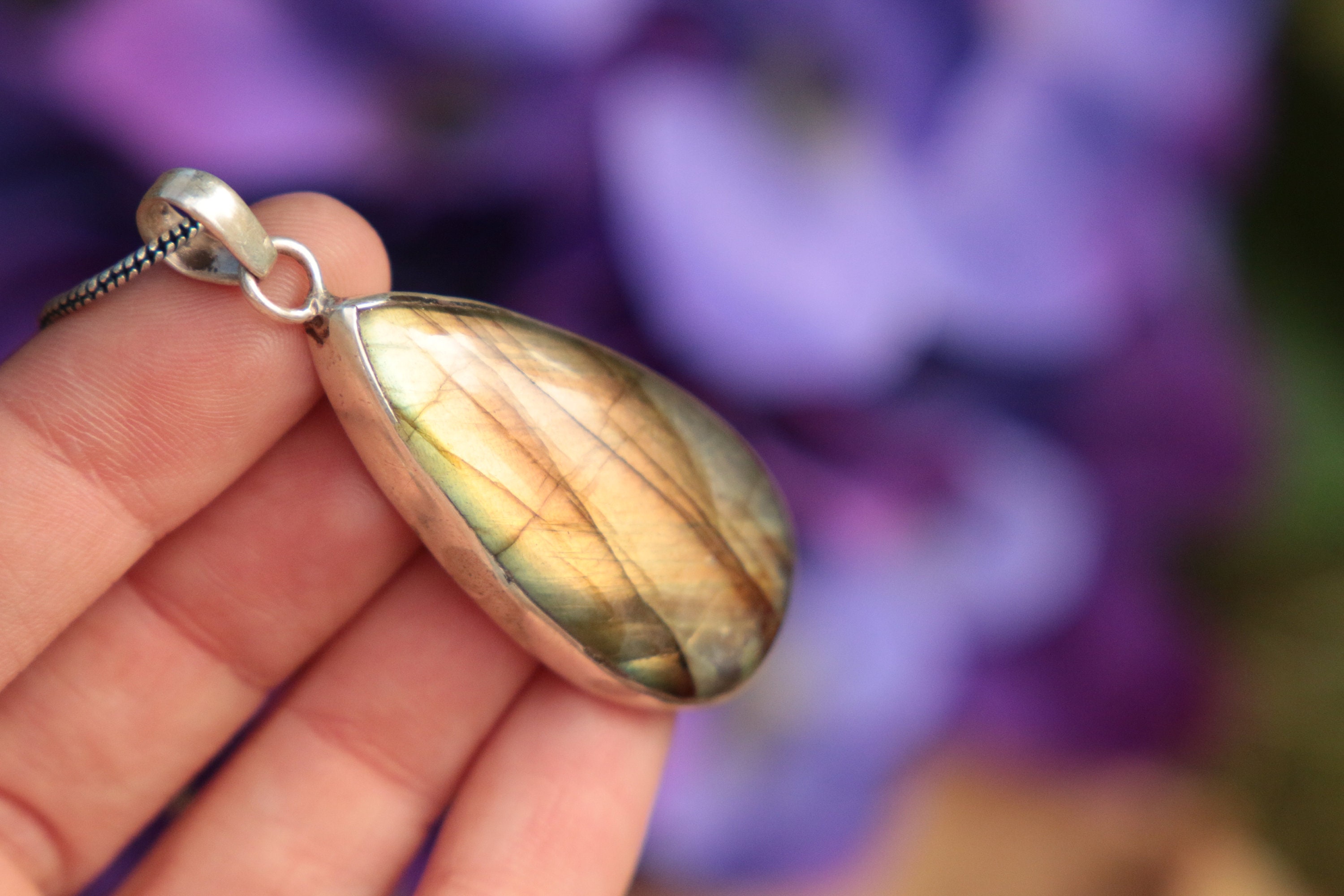 GOLDEN LABRADORITE NECKLACE - 925 Sterling Silver Necklace - Gemstone ...