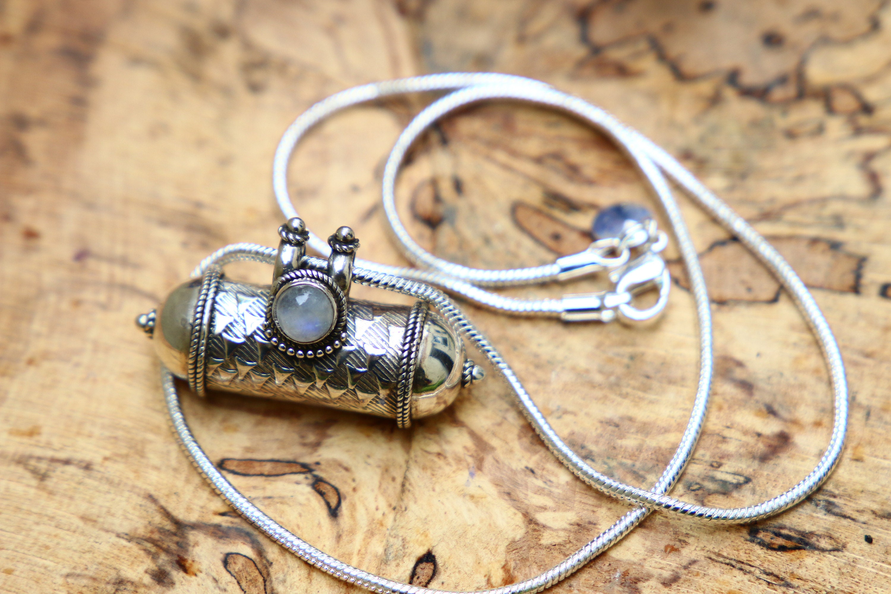 MOONSTONE MANTRA LOCKET - Large Sterling Silver Necklace - Buddhist ...