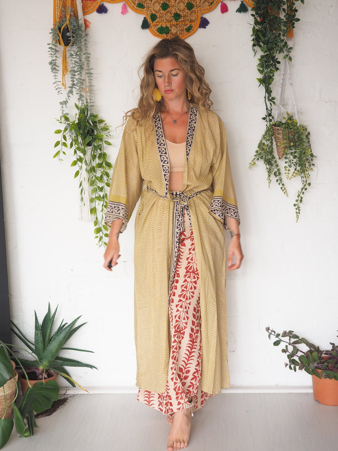 BLOCK PRINT KIMONO - Hippie Style - Summer Kaftan - Beach Jacket - Cotton - Linen - Breathable ...