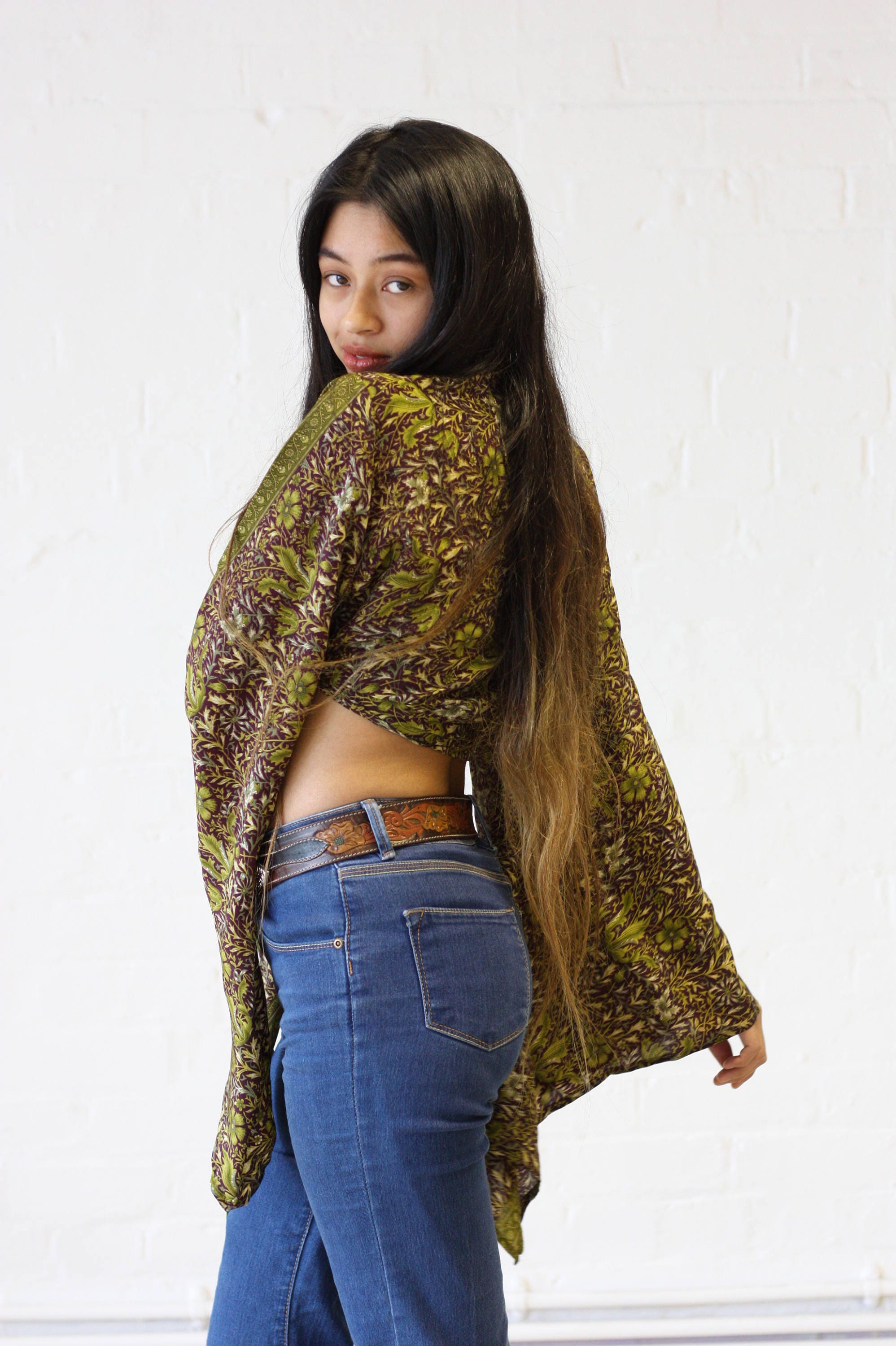 AUTUMN CROP TOP - Bell sleeve crop top- Silk Tie Top- Vintage- Festival ...